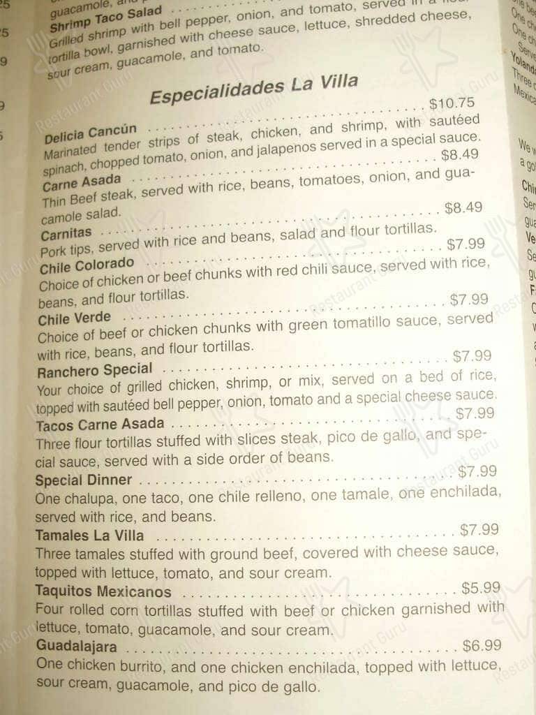 Menu at La Villa Mexican Restaurant, Mena