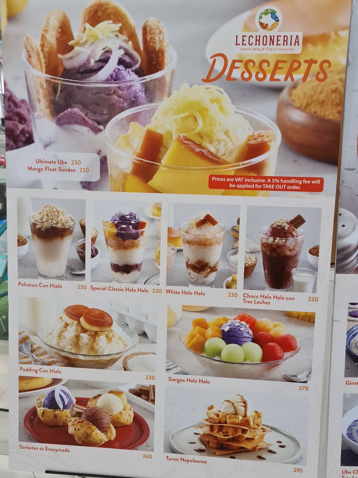 Menu at Lechoneria restaurant, Pasay