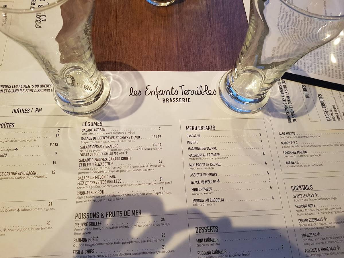 Menu au Les Enfants Terribles - Au Sommet Place Ville Marie restaurant ...