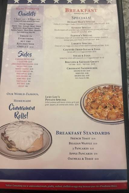 Menu at Liberty Bell Restaurant, Liberty