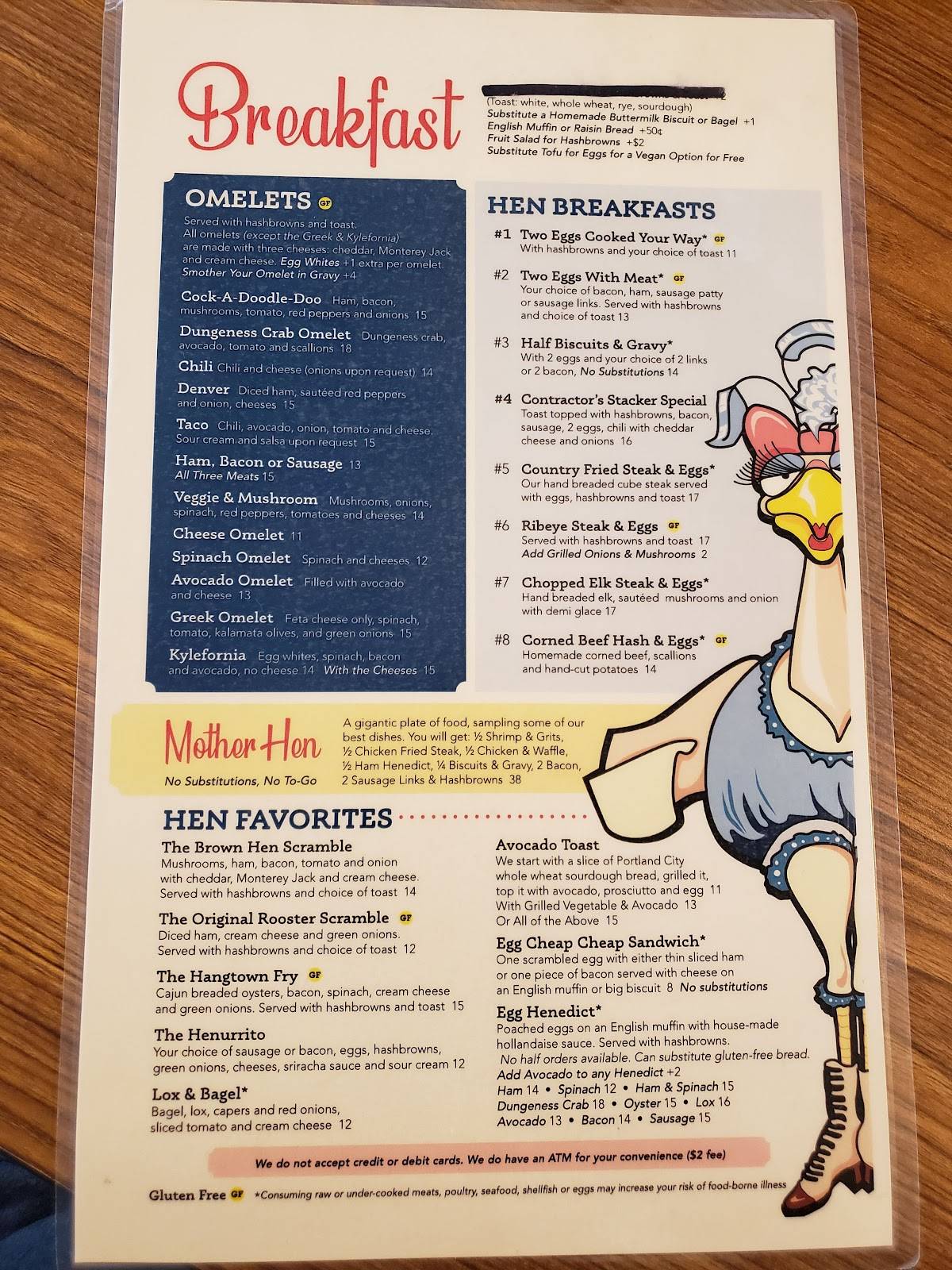 Menu at Little Brown Hen Cafe, Florence