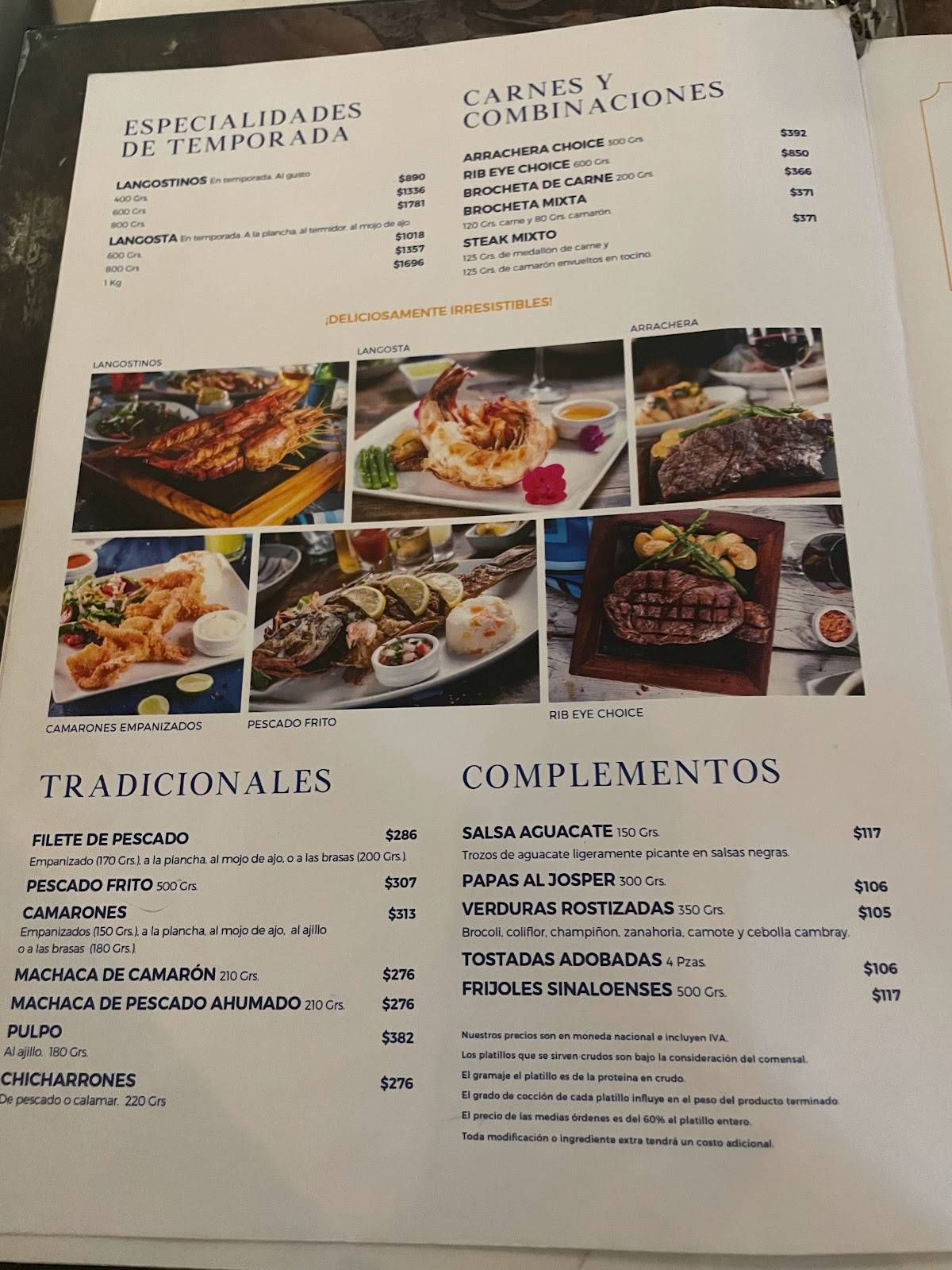 Menu at Los Arcos restaurant, Ciudad Juarez