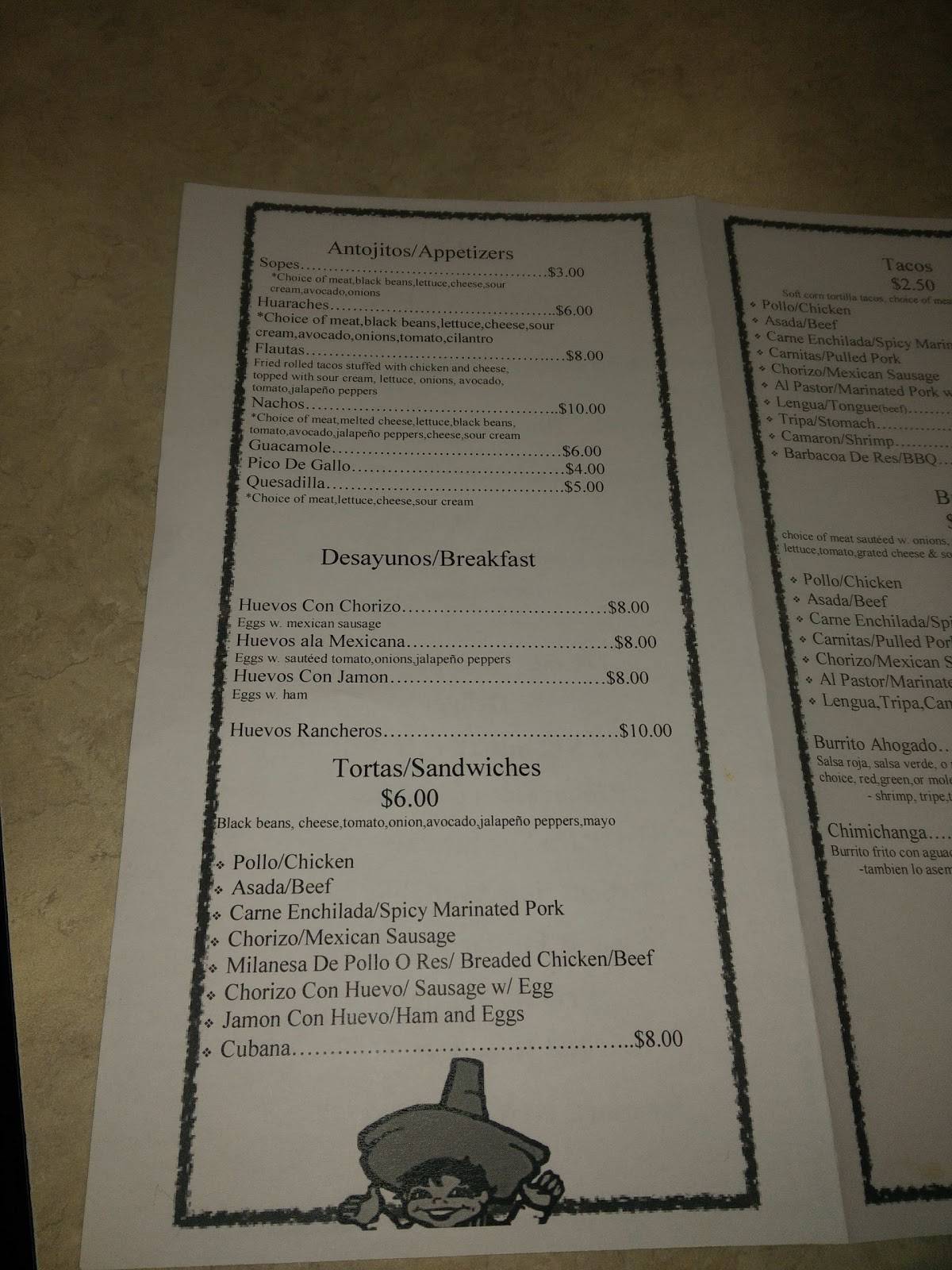 Menu at Los Corrales restaurant, Keyport