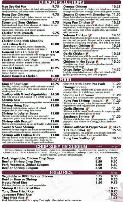 Menu at Lotus Restaurant, Oak Creek