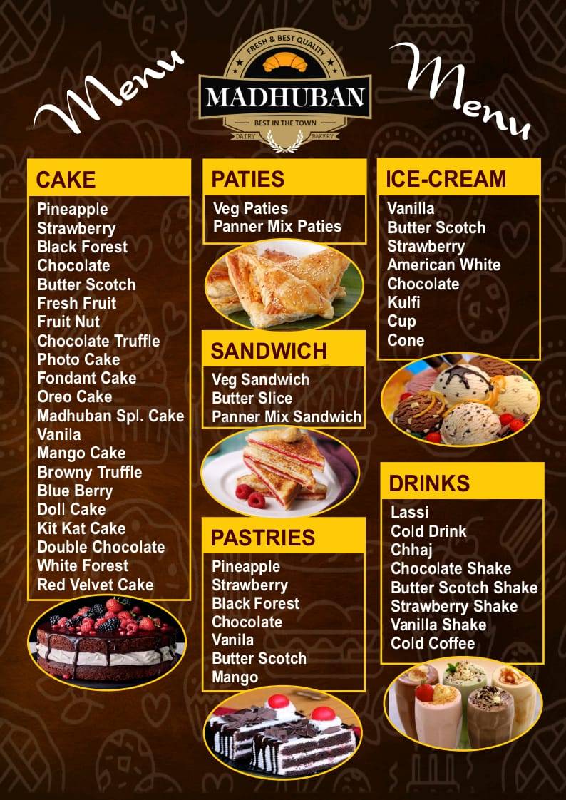 Menu at MADHUBAN DAIRY & BAKERY, Bijnor