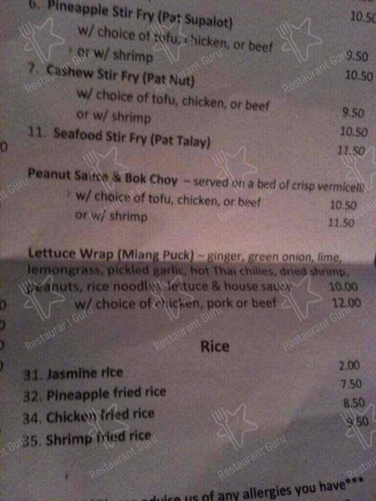 Menu at Magic Thailand Restaurant, Winnipeg