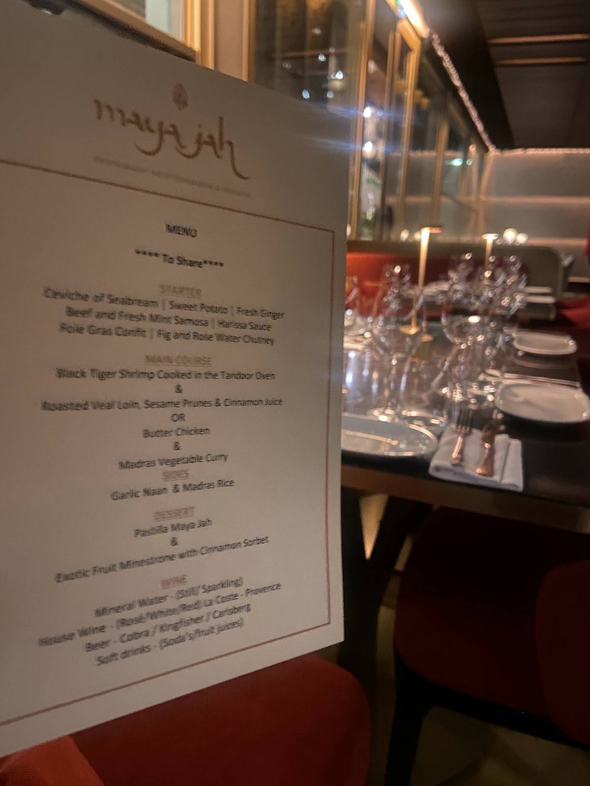 Menu at Maya Jah restaurant, Monaco-Ville