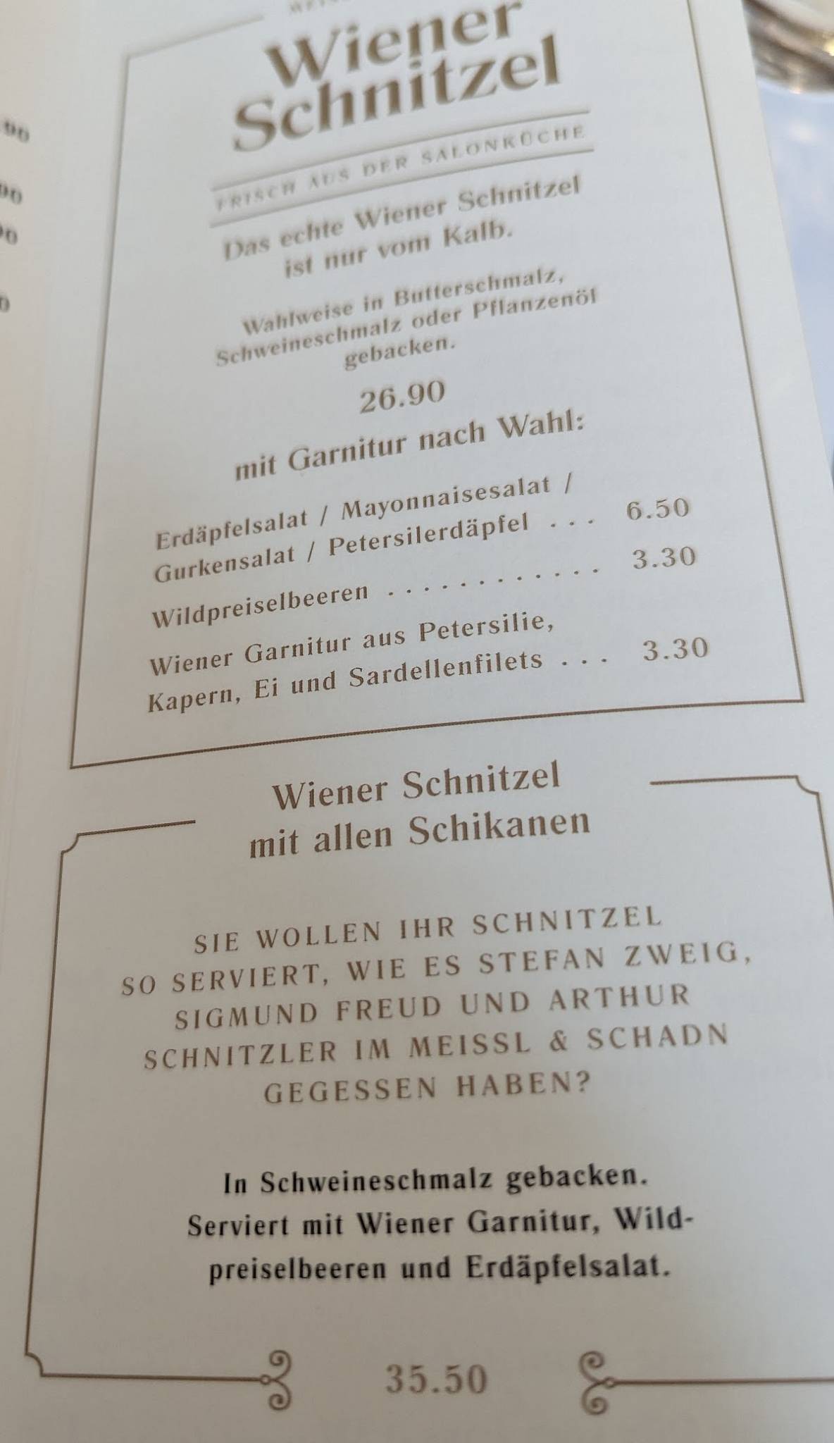 Speisekarte von Restaurant Meissl & Schadn Salzburg, Salzburg