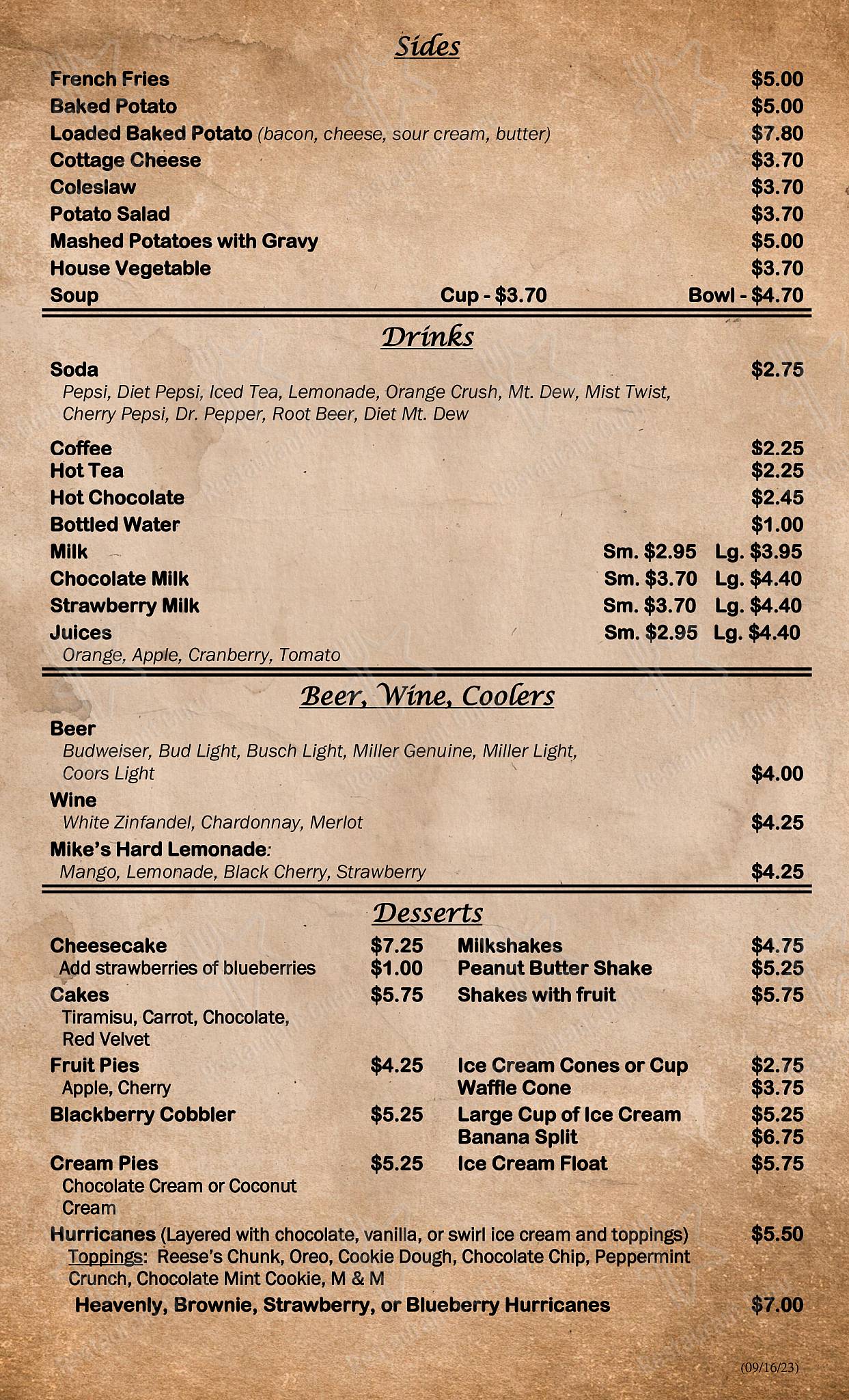 Menu at Monroe Family Restaurant, Monroe City