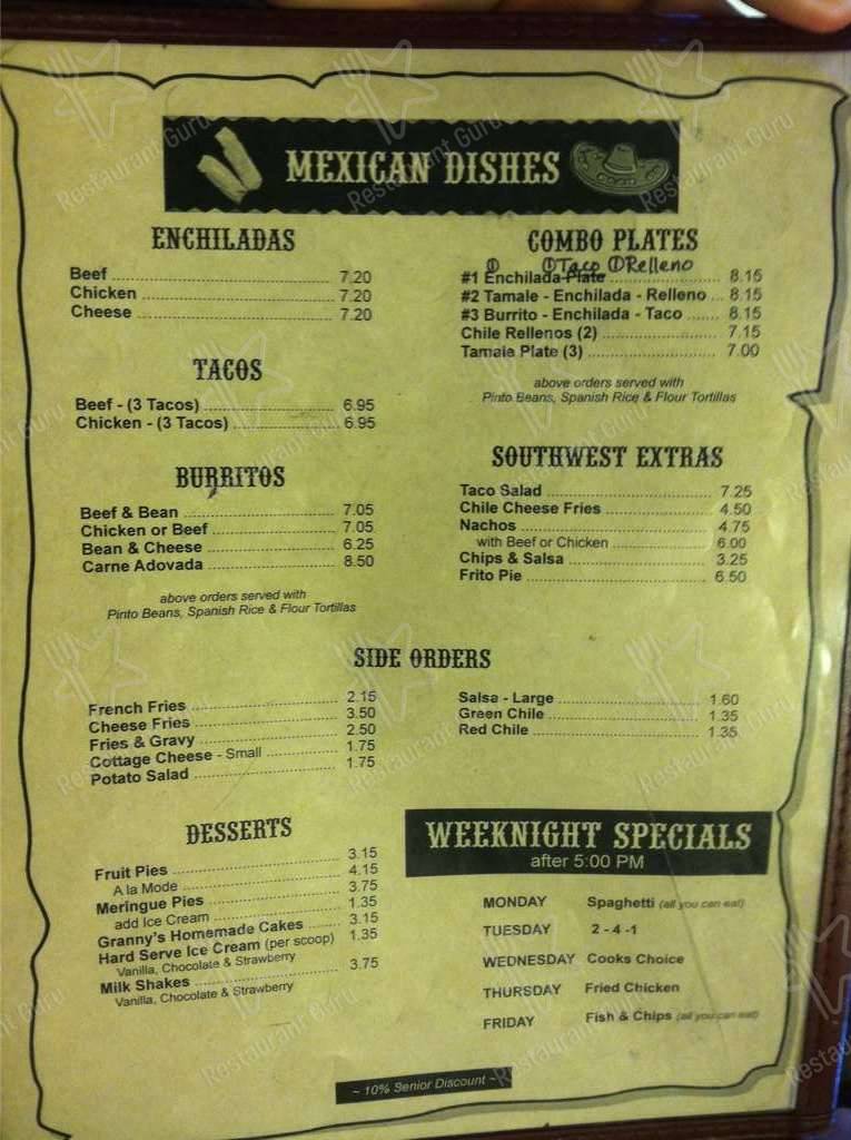 Menu at Murphy's Mule Barn, Albuquerque