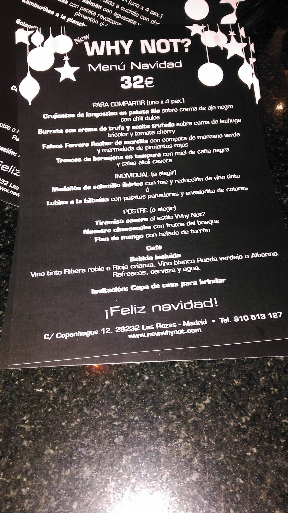Carta del restaurante New Why Not, Las Rozas del Madrid