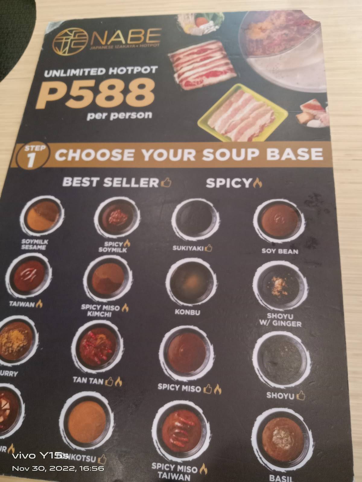 Menu at Nabe Japanese Izakaya and Hotpot - Banawe restaurant, Quezon ...