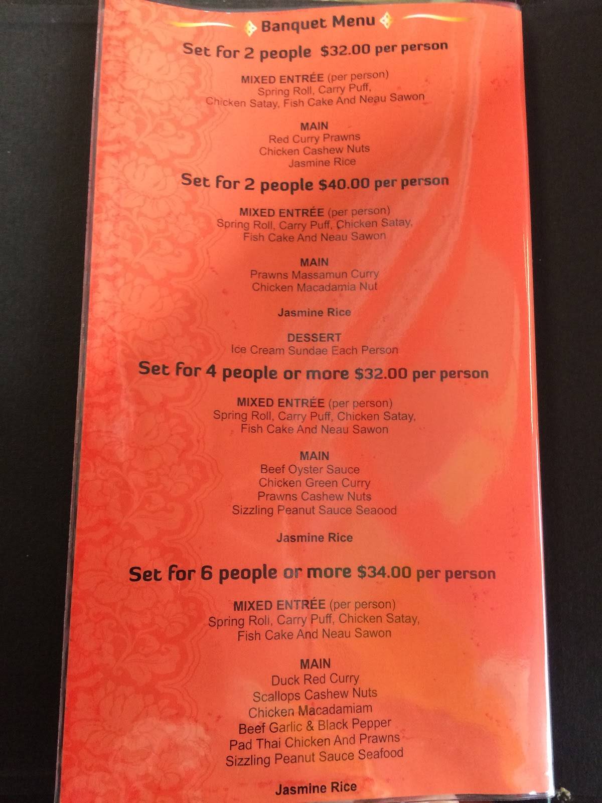 Menu at Nakontong Thai restaurant, Thames