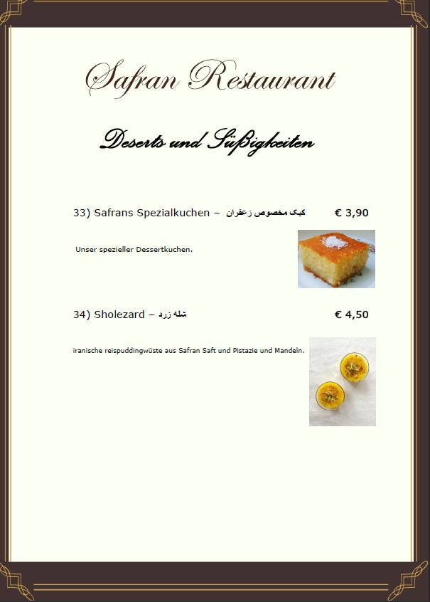 Menu at Nawin Safran Restaurant, Göttingen