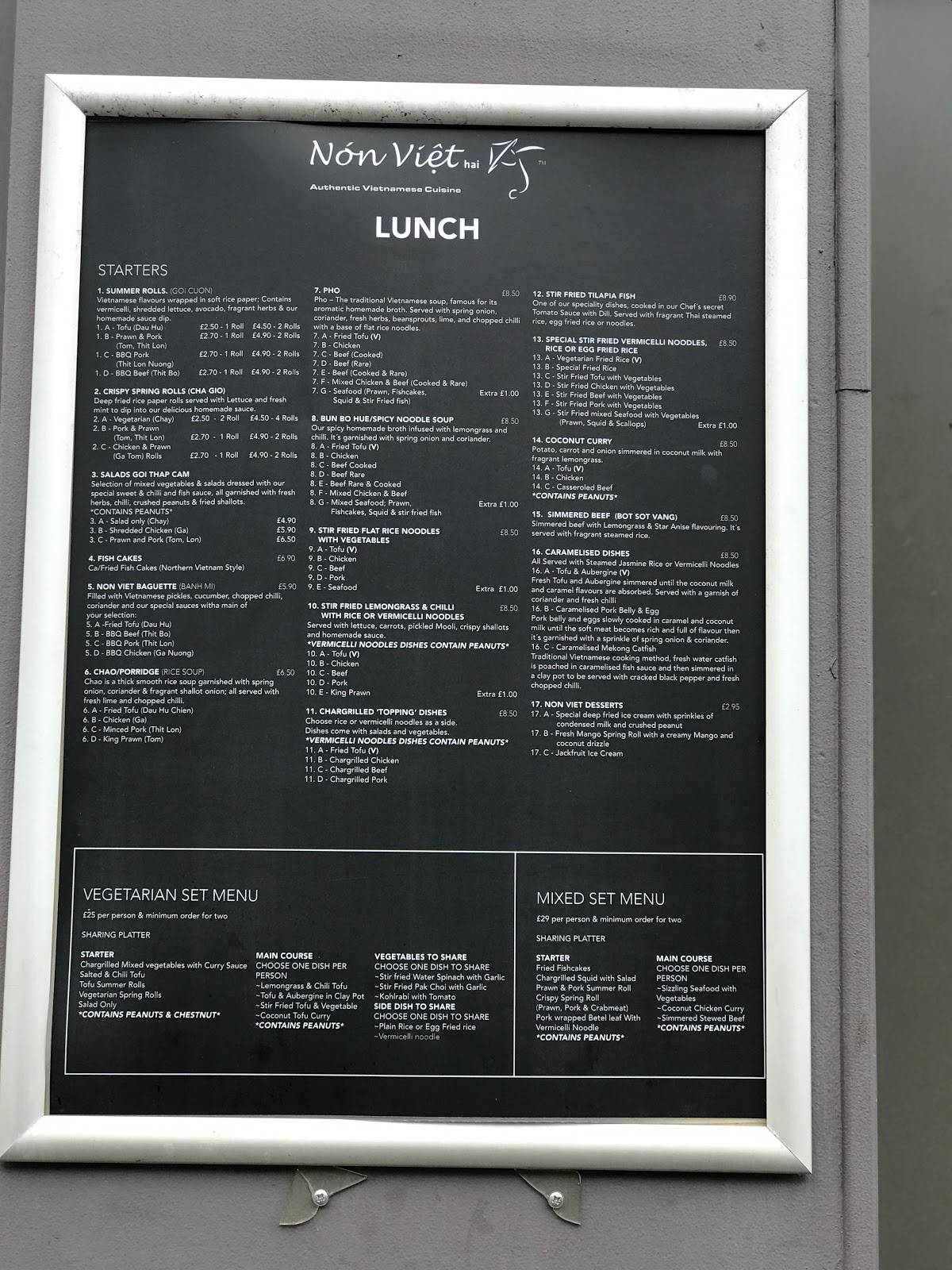 Menu at Non Viet Restaurant, Glasgow, 609 Great Western Rd