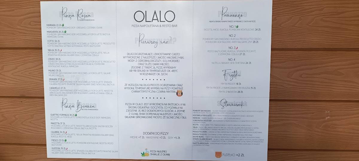 Carta del restaurante OLALO • pizza napoletana, Nowe Guty