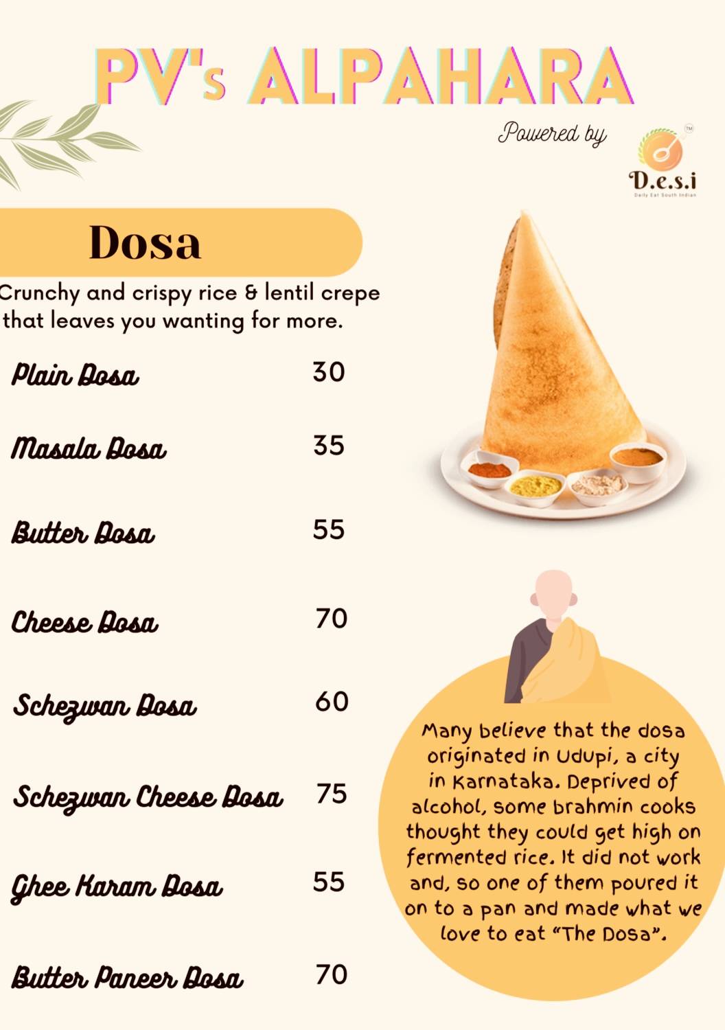 Menu at PV's Alpahara, Hyderabad
