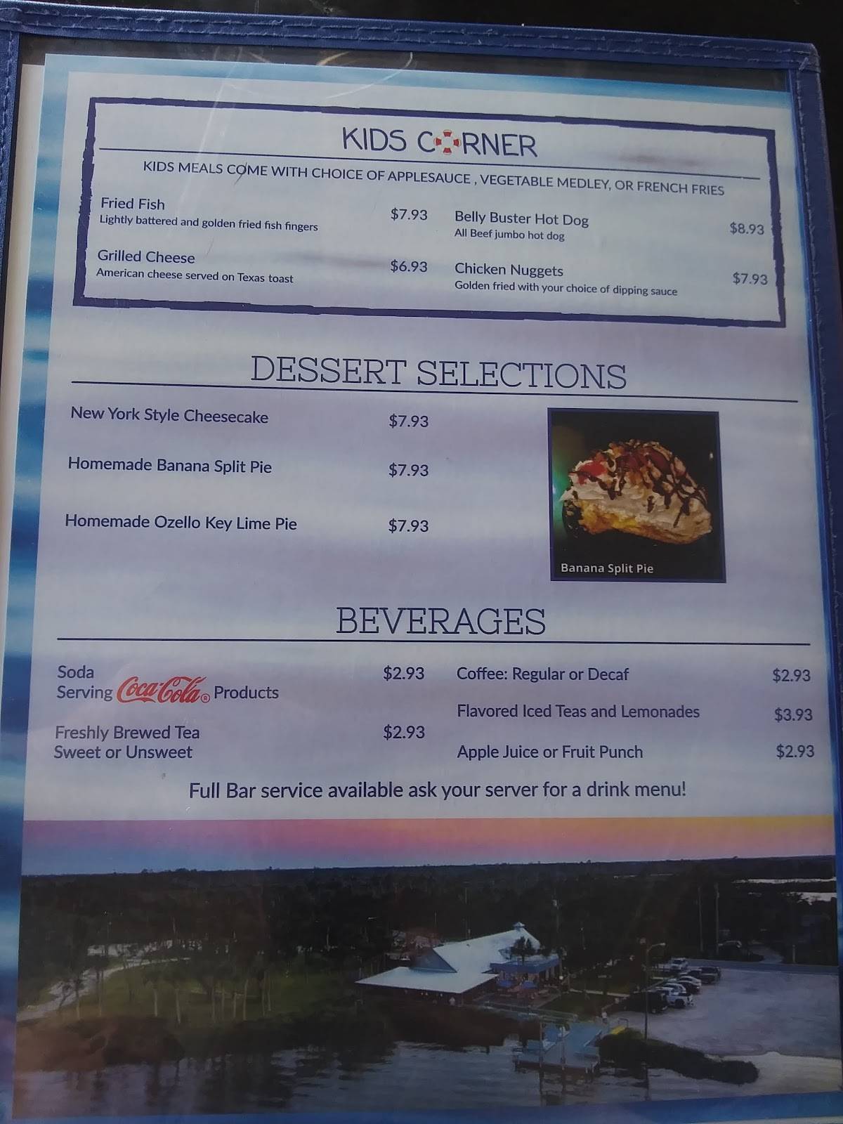 Menu at Peck's Old Port Cove restaurant, Crystal River