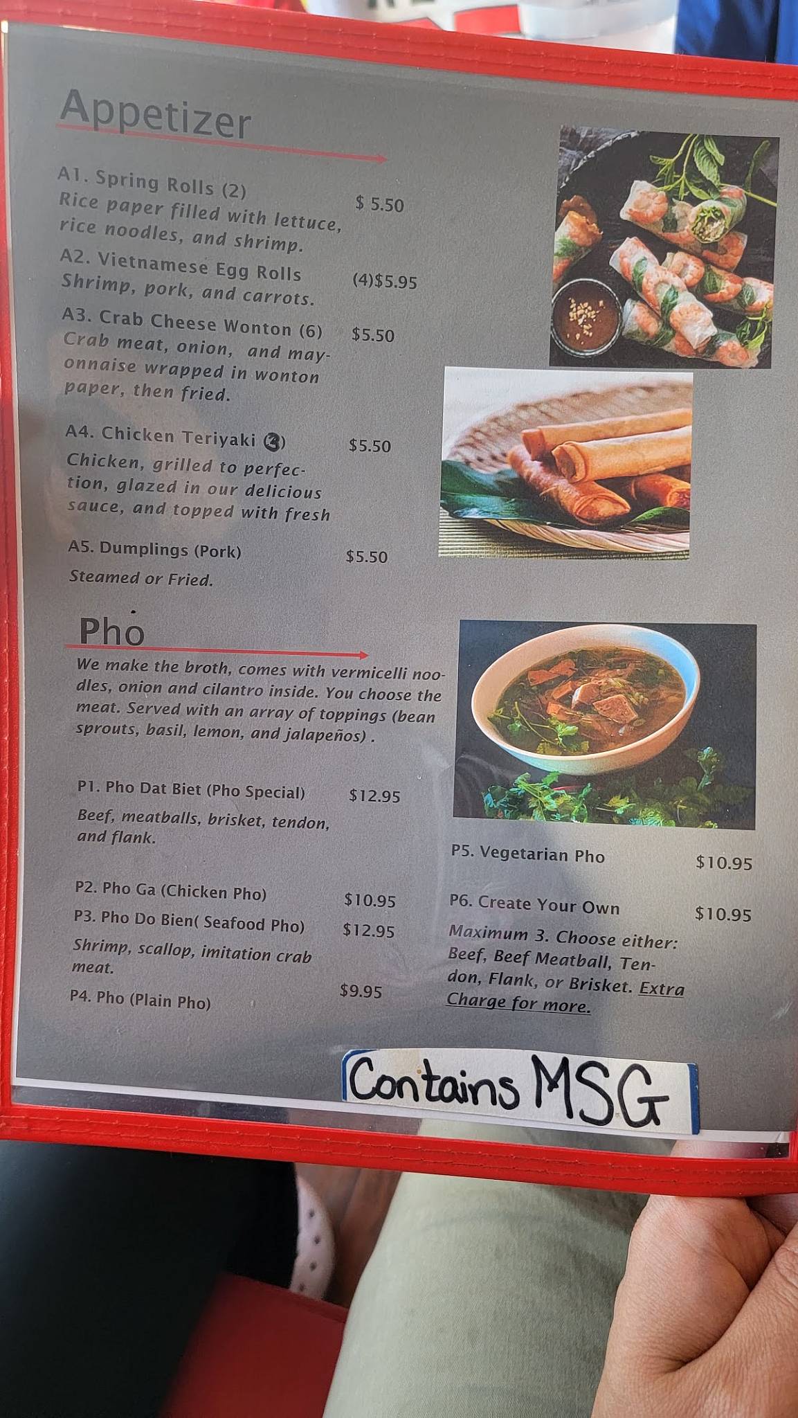 Menu at Pho126 restaurant, Blountville