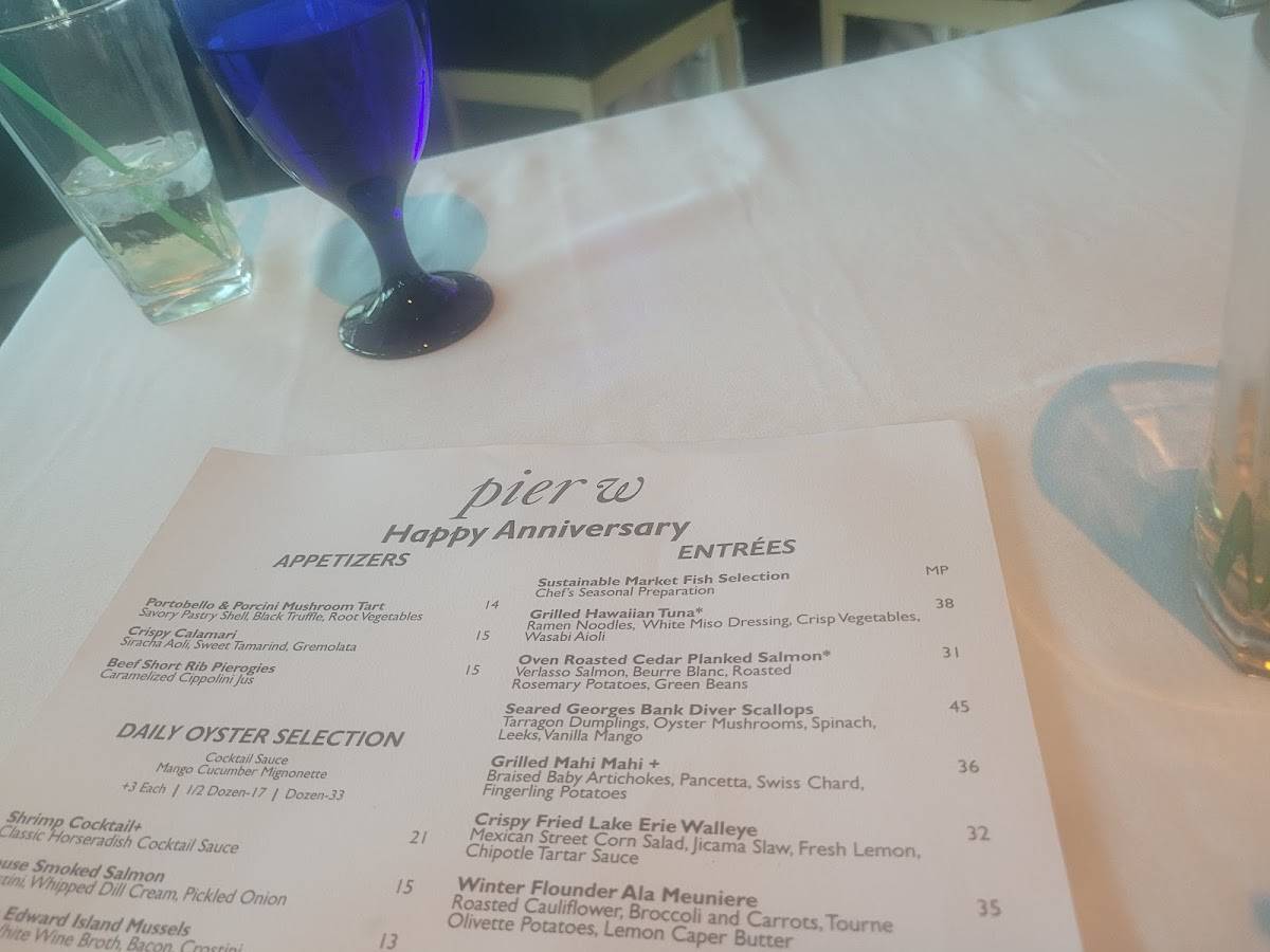 Menu at Pier W restaurant, Lakewood