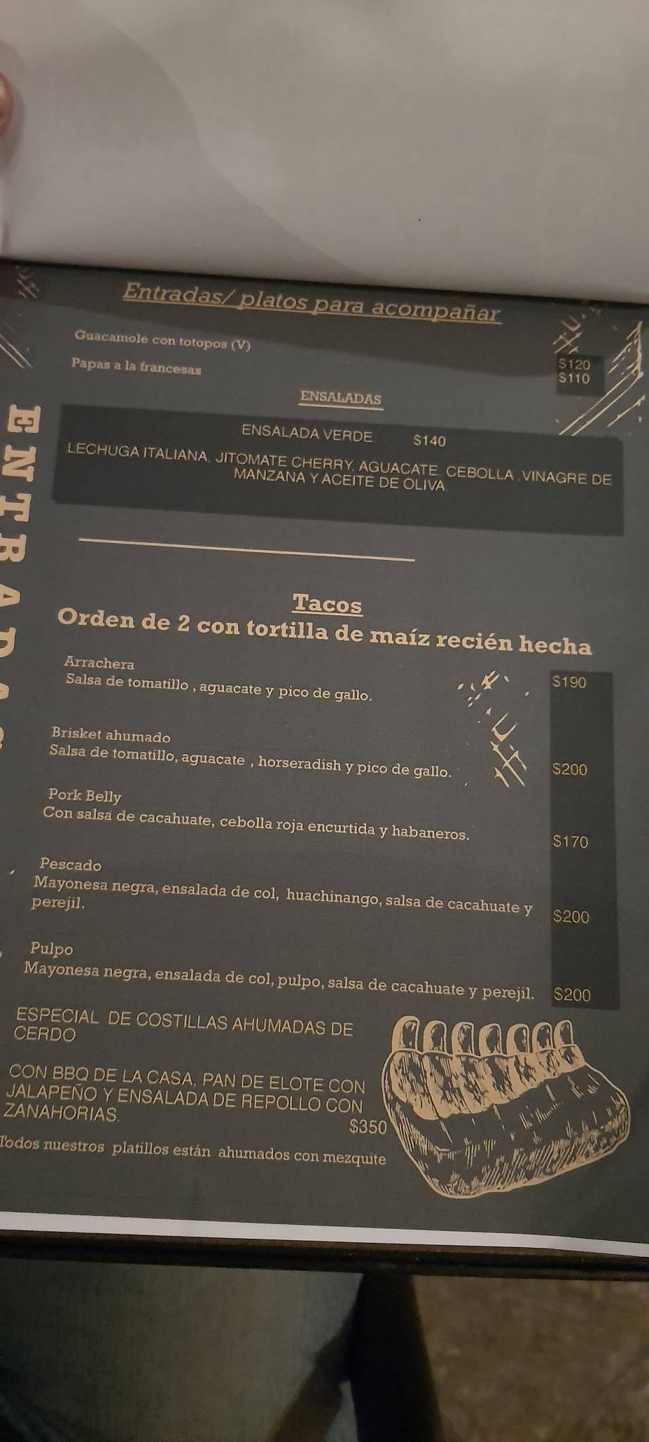 Menu at Pork Belly restaurant, San Miguel de Allende