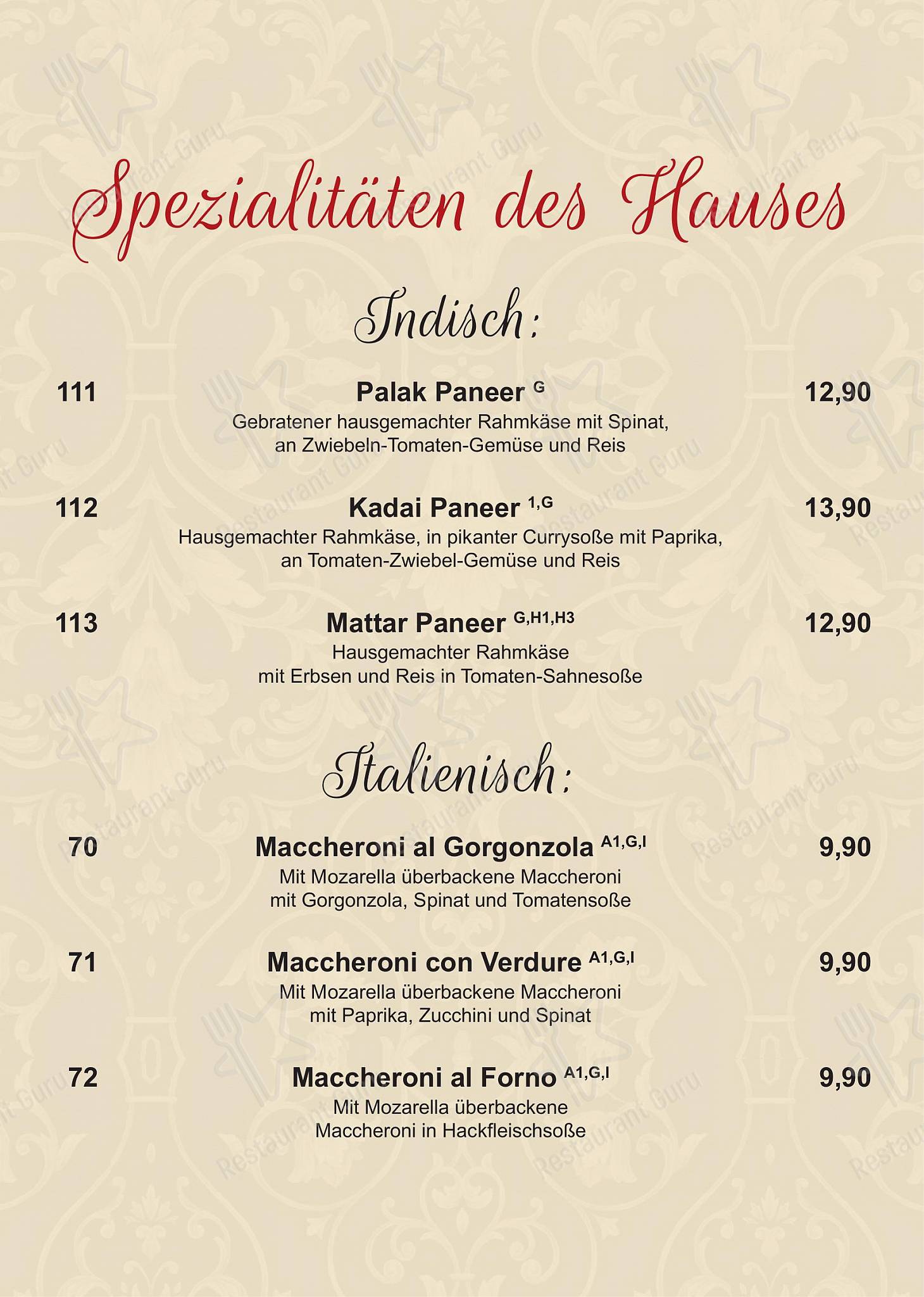 Speisekarte von Restaurant Prinz Buer, Gelsenkirchen