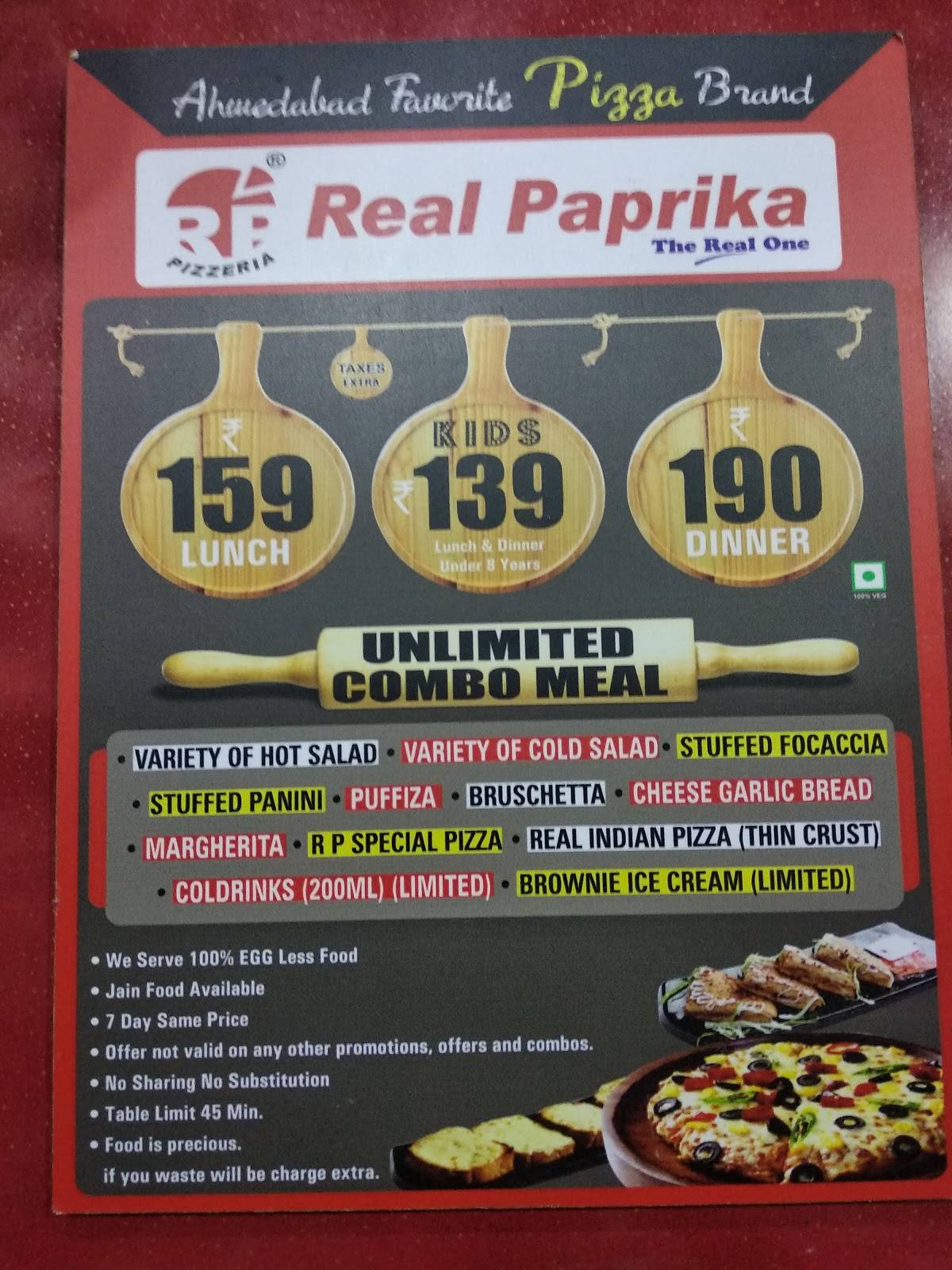 Menu at REAL PAPRIKA SOUTH BOPAL, Ahmedabad, 456 GAMARA CAPITAL