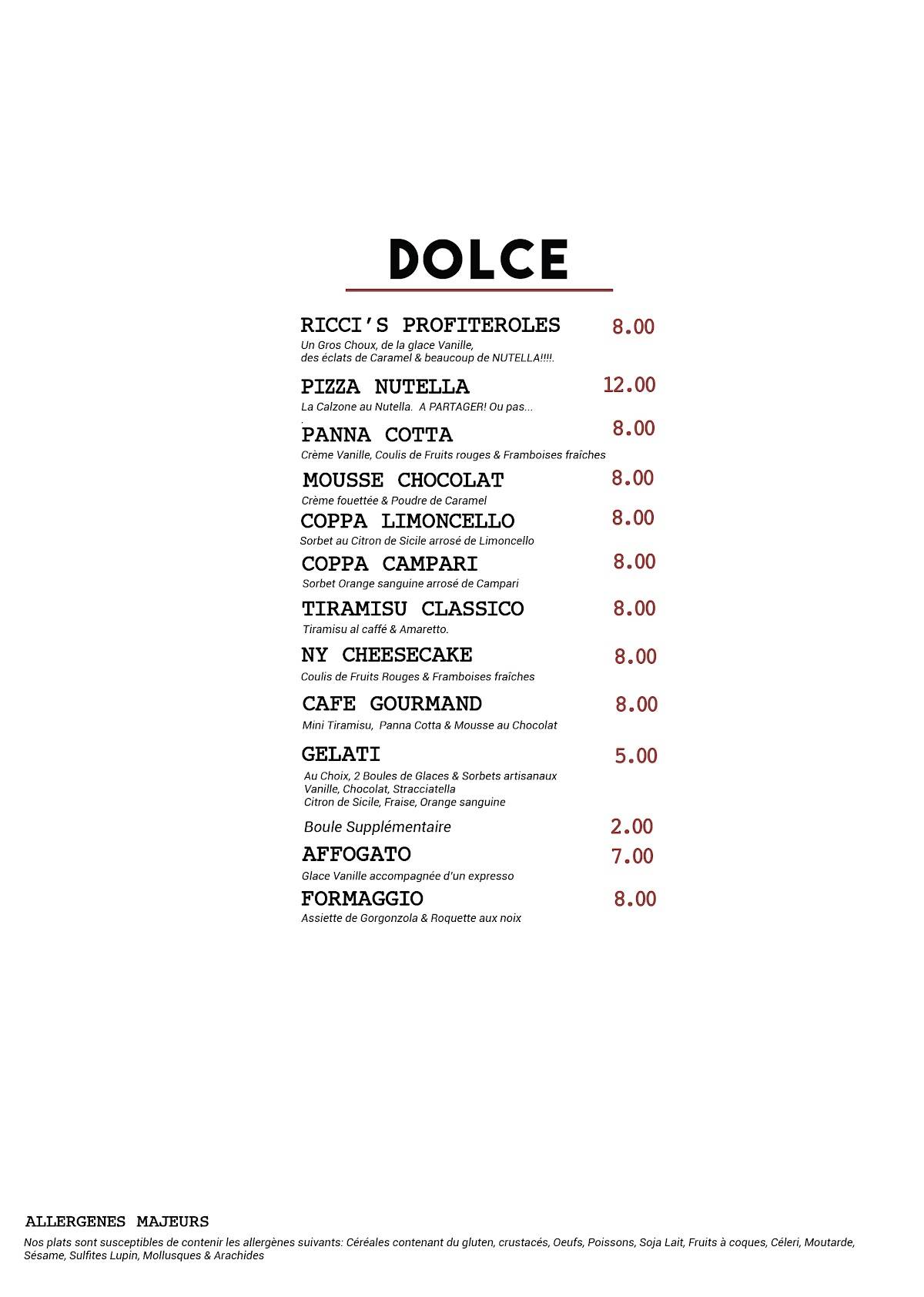 Menu at RICCI Passy - Livraison de Pizza au feu de bois restaurant, Paris