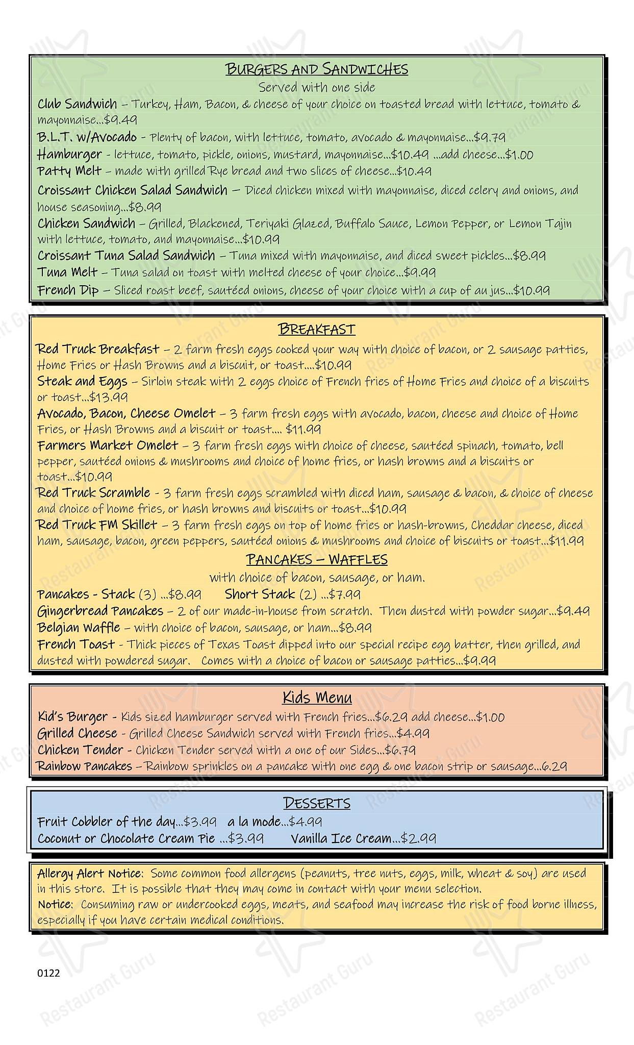 Menu at Red Truck Cafe, Plano