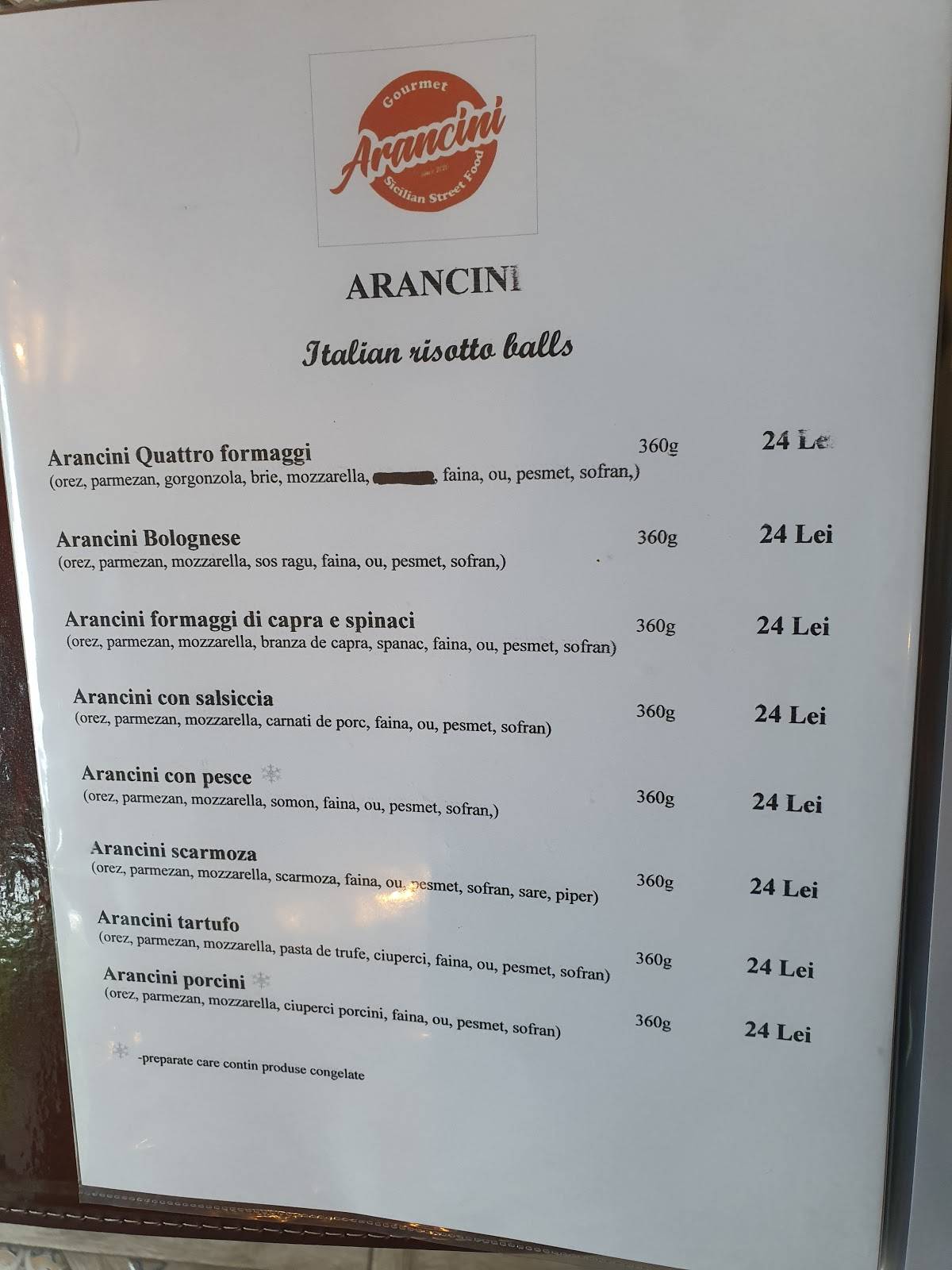 Speisekarte von Restaurant Arancini, Bukarest