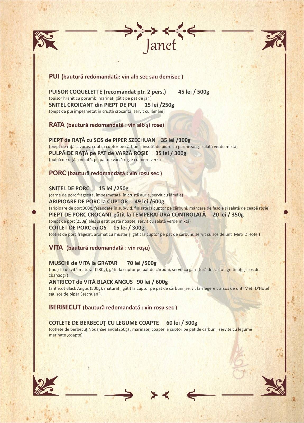 Menu at Restaurantul Janet, Câmpulung