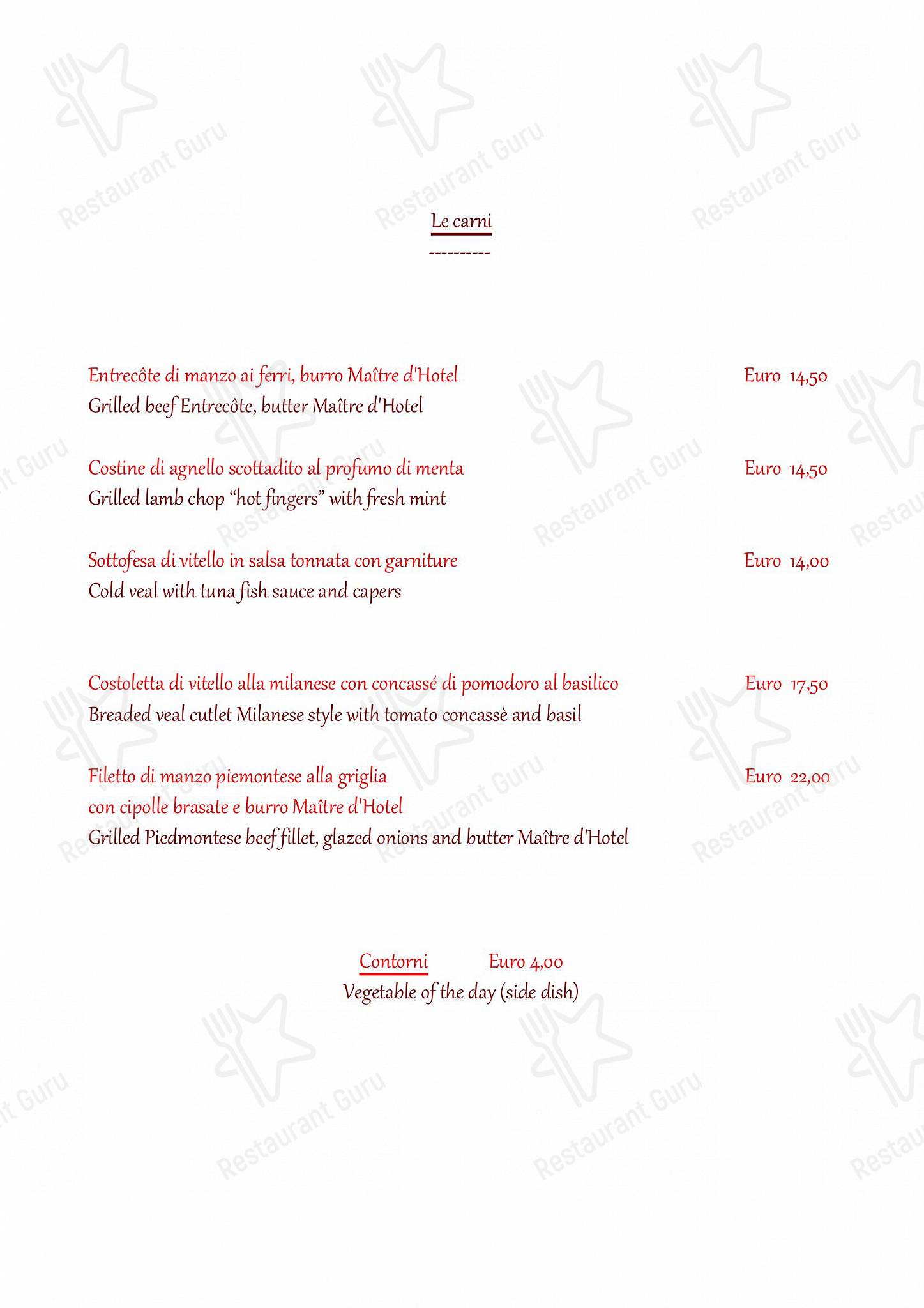 Menu at Cardini restaurant, Stresa