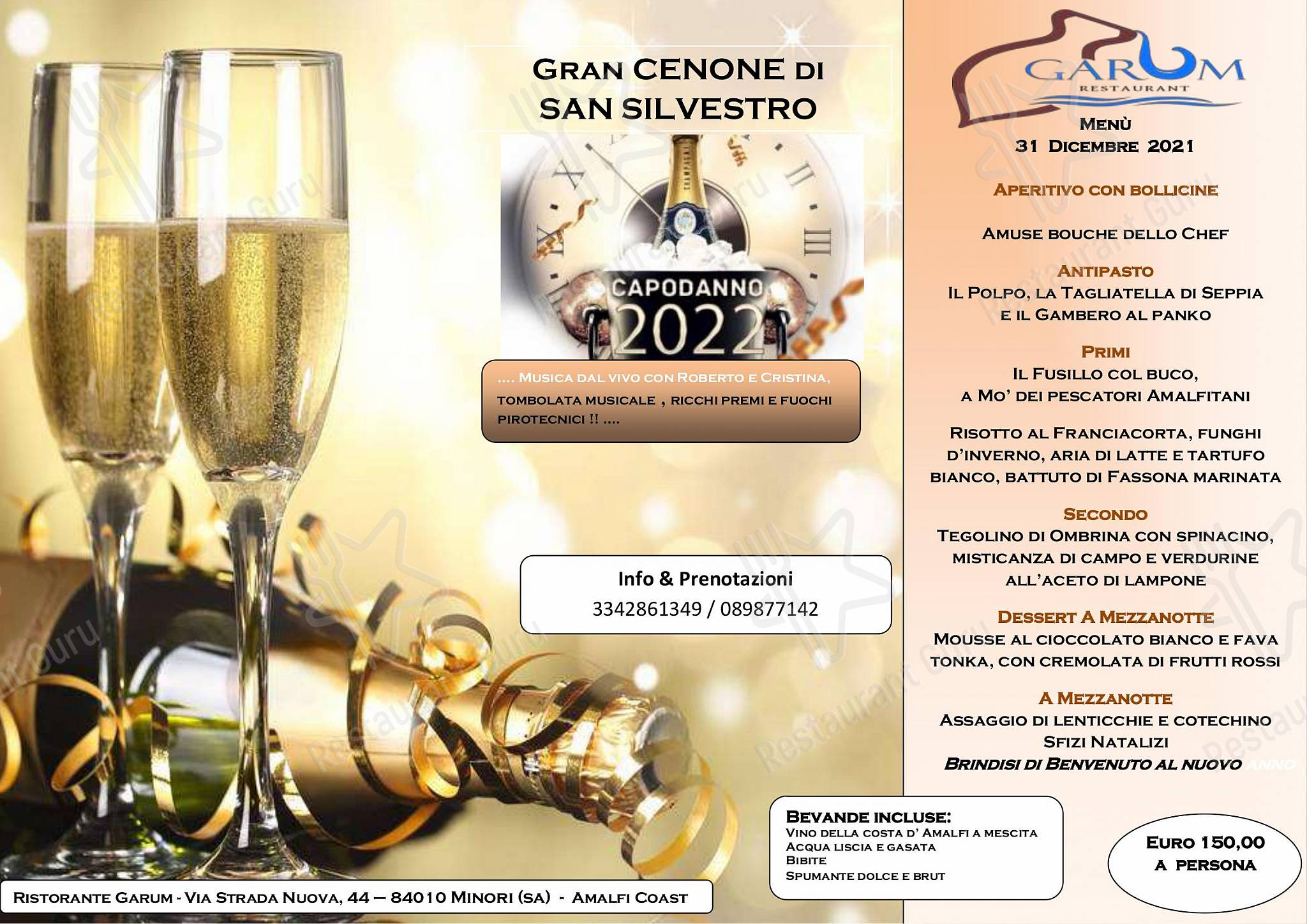 Menu at Ristorante Garum, Minori