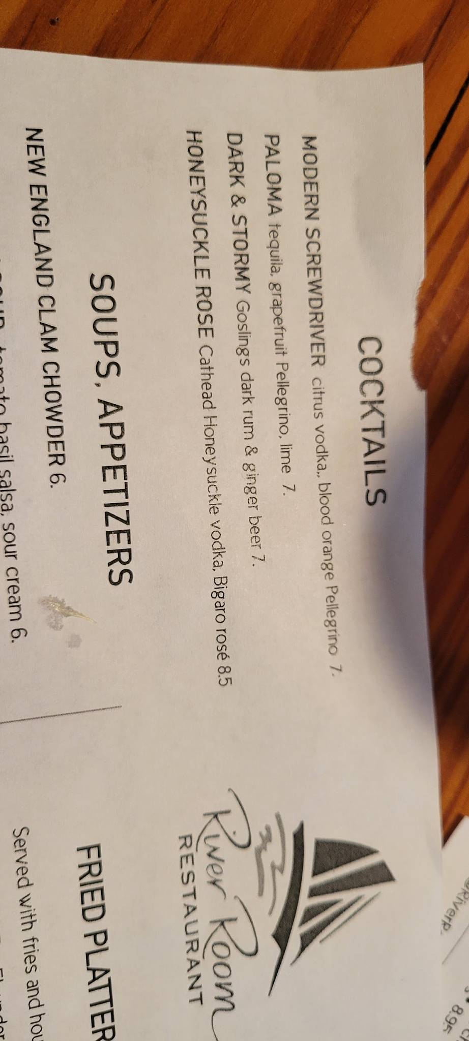 Menu at River Room Restaurant, Georgetown