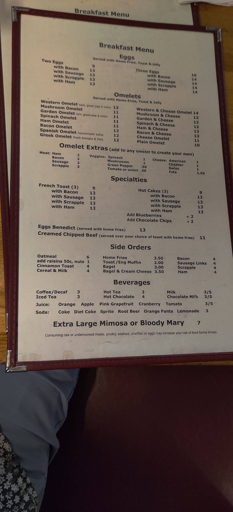 Menu at Robin Hood Restaurant, Rehoboth Beach