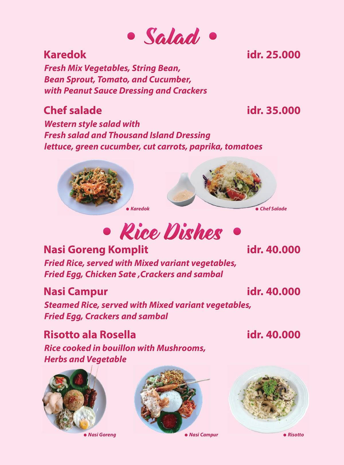 Menu at Rosella Kitchen (by Richie) Yogyakarta restaurant, Yogyakarta