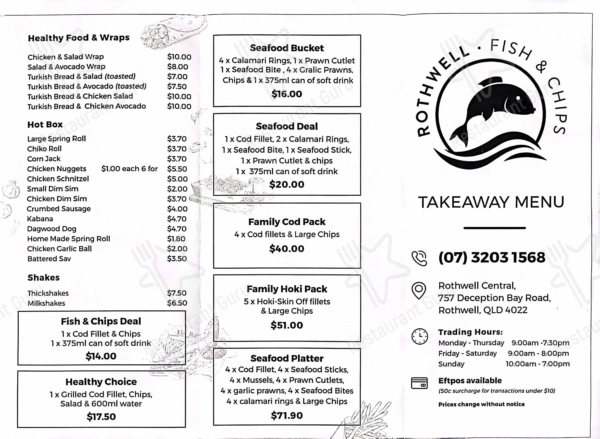 Menu at Rothwell Fish and Chips restaurant, Rothwell