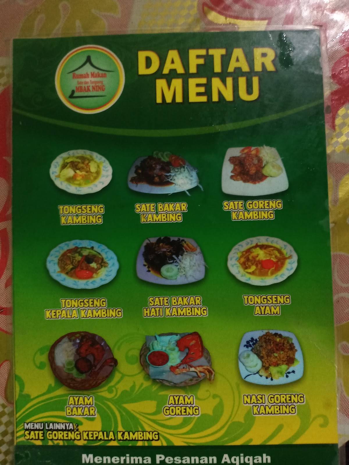 Menu at Rumah Makan Sate Kambing Dan Tongseng Mbak Ning restaurant, Mungkid
