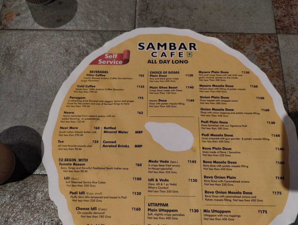 Menu at Sambar Cafe, Ahmedabad, Shivalik Business Centre