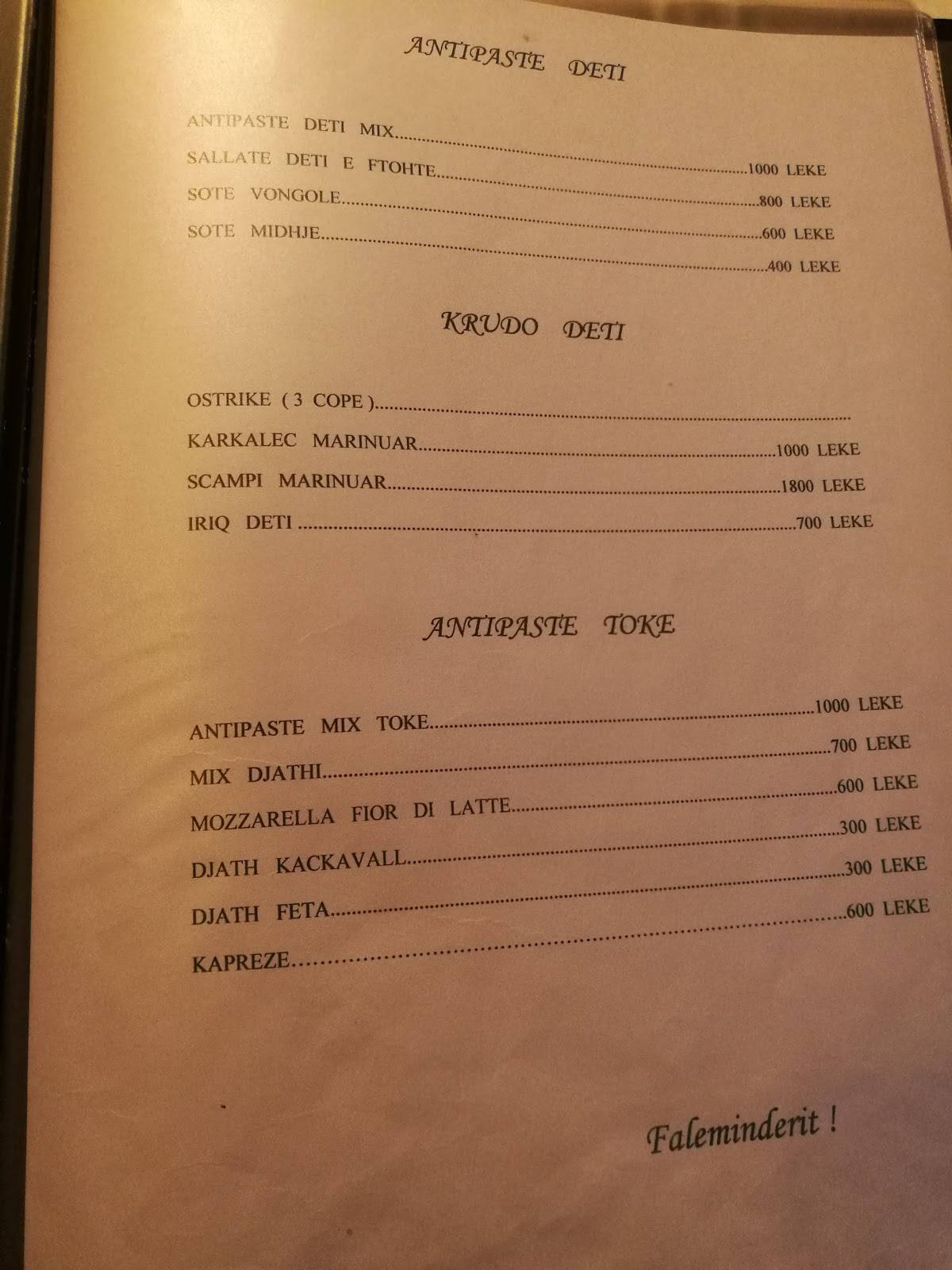 Menu at Restaurant San Giorgio Al Porto, Vlorë