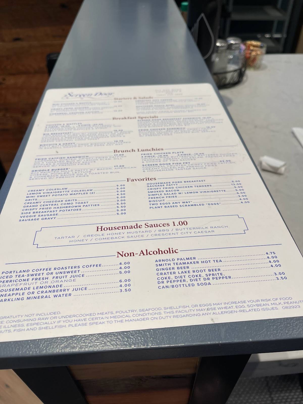 Menu at Screen Door PDX Airport (Concourse B) restaurant, Portland