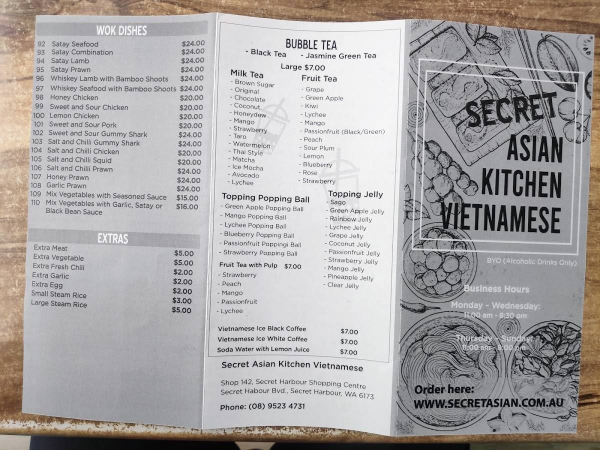 Menu at Secret Asian Kitchen restaurant, Secret Harbour