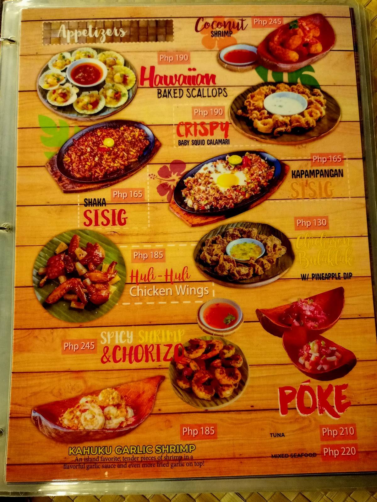 Menu at Shaka Hawaiian Restaurant, Dumaguete