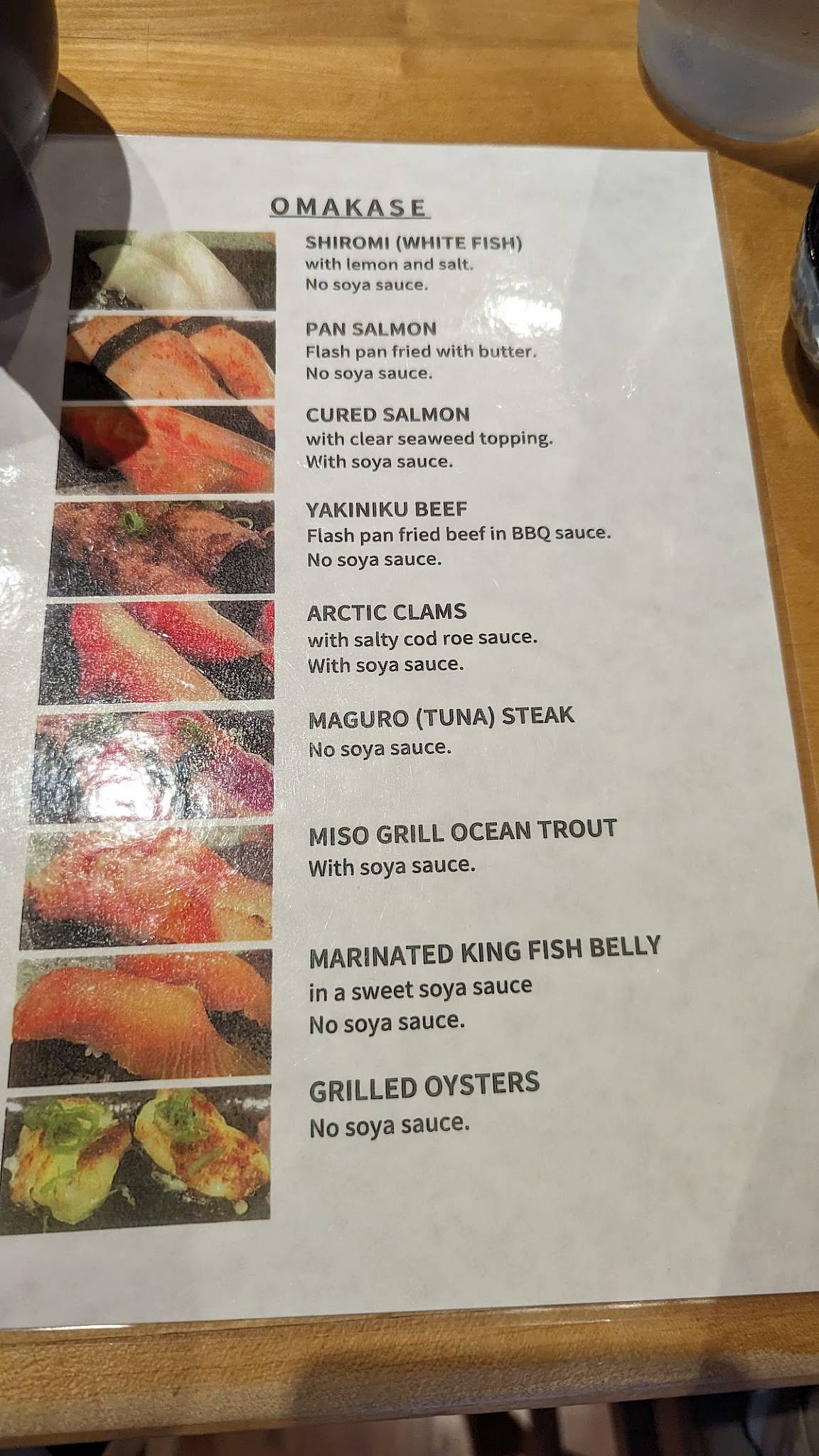 Menu at Shira Nui restaurant, Glen Waverley