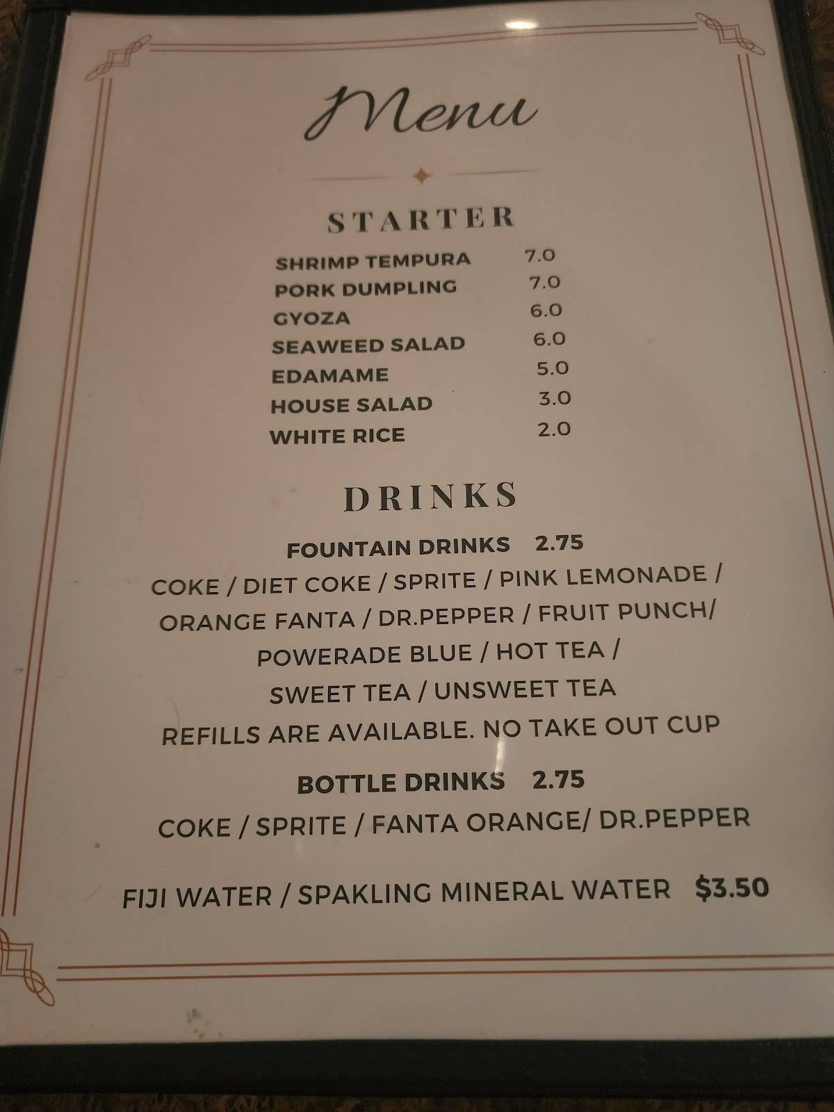 Menu at Soo Cafe, Raleigh
