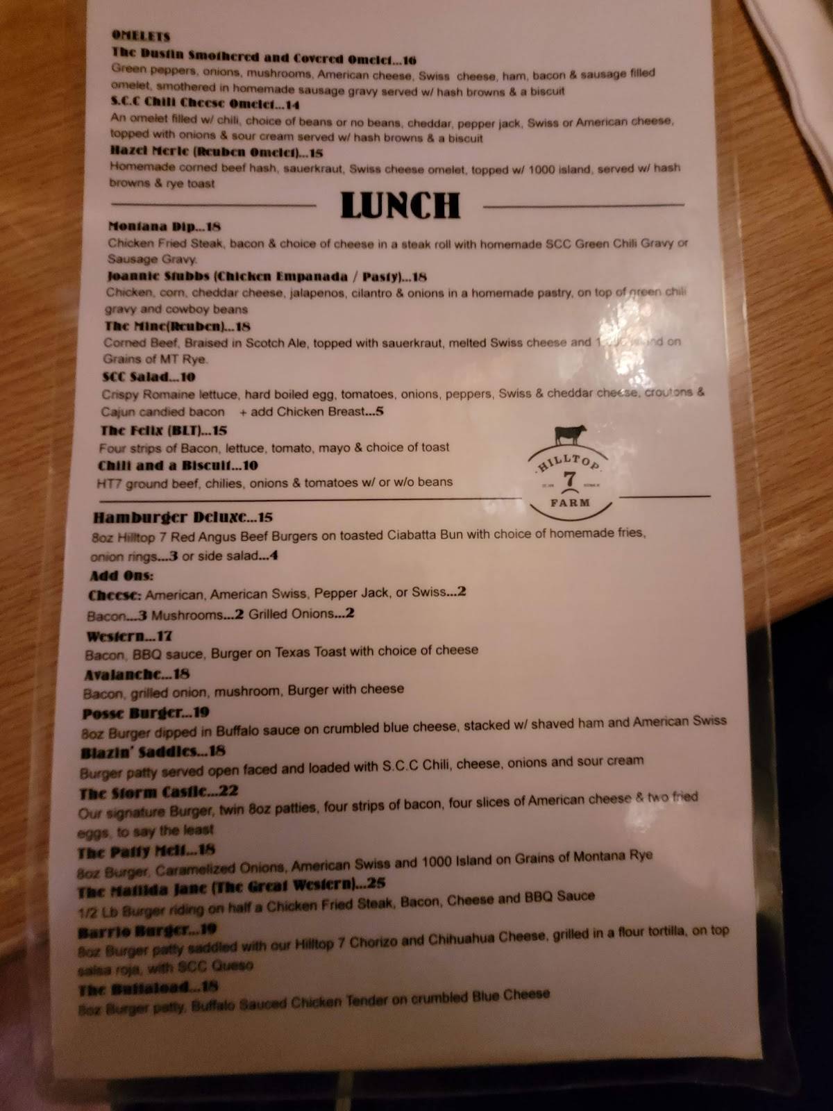 Menu at Storm Castle Café restaurant, Bozeman