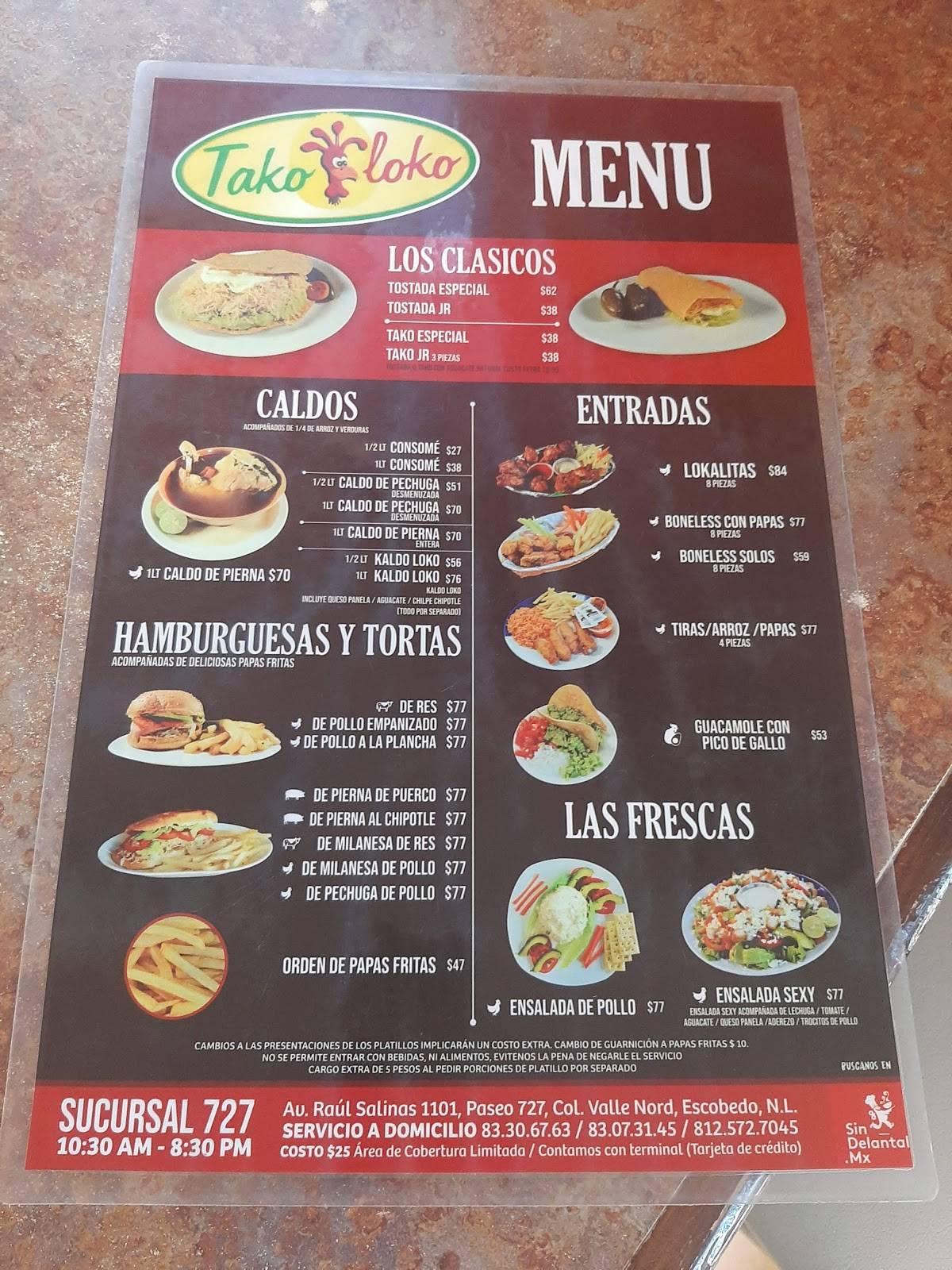 Menu at Tako Loko restaurant, Ciudad Apodaca, Palm Valley
