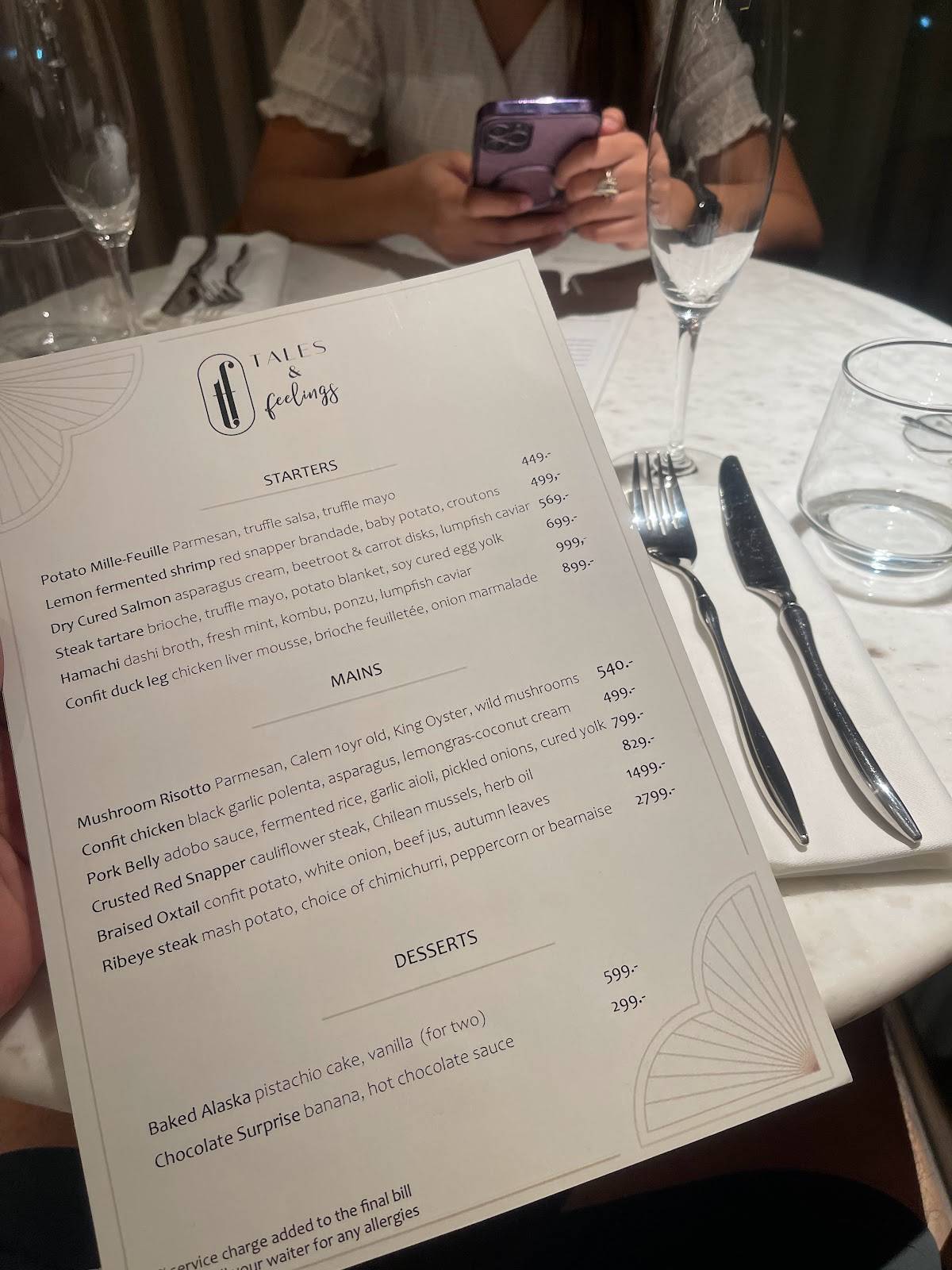 Menu at Tales and Feelings restaurant, Cebu City
