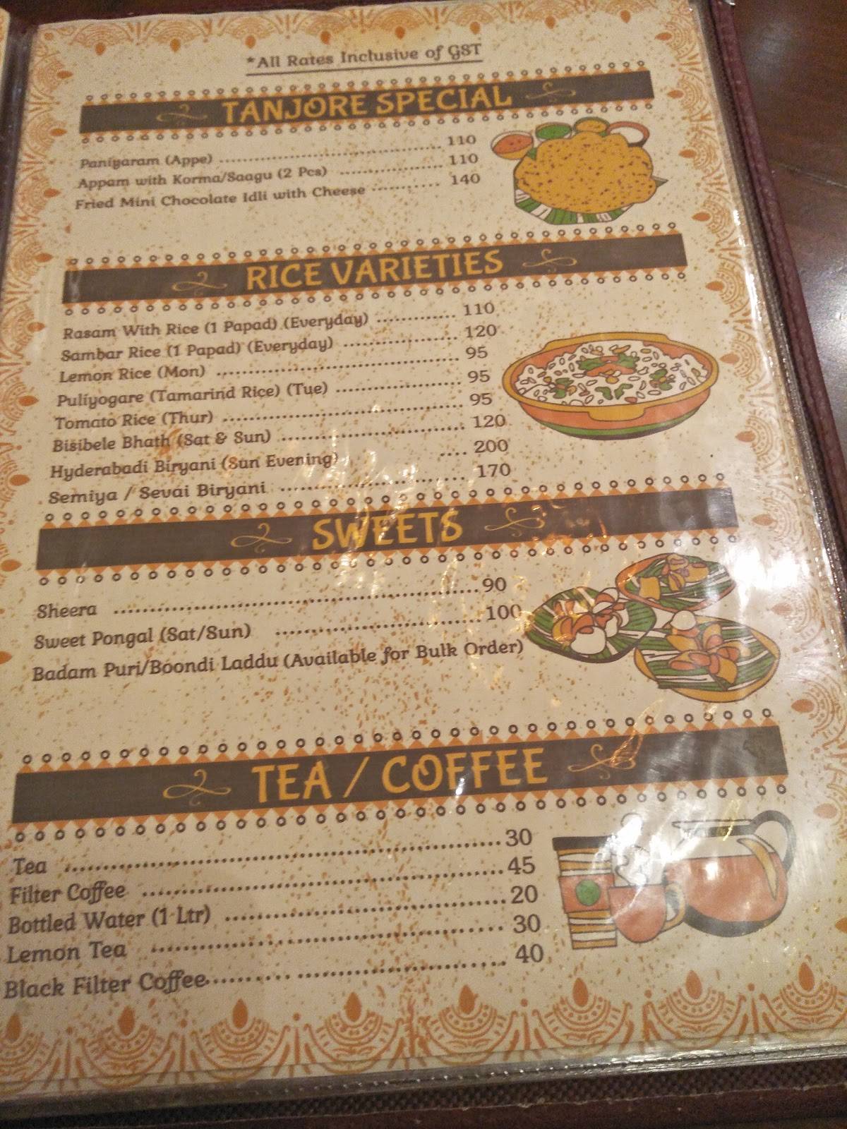 Menu at Tanjore - Enter The Deccan, Nagpur