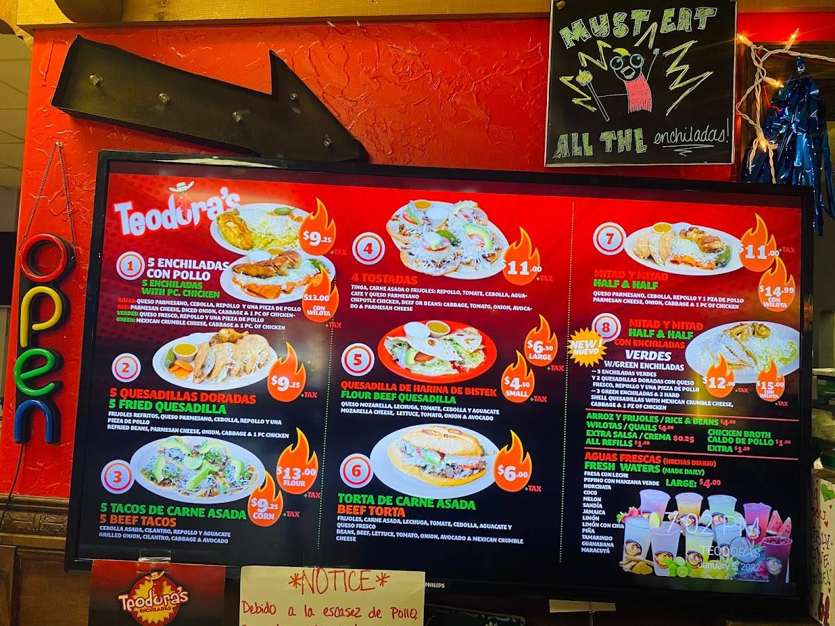 Menu At Teodora S Enchiladas Restaurant Tyler